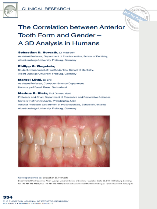 The Correlation between Anterior Tooth Form and Gender - A 3D…