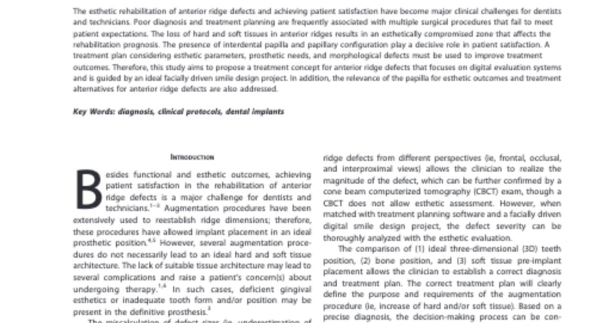 Three-Dimensional (3D) Facially Driven Workflow for Anterior Ridge…