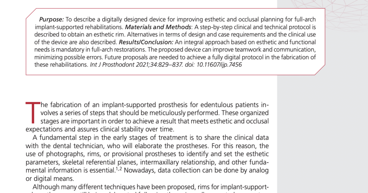 Esthetic Printed rim with anterior deprogrammer for Implant-Supported…