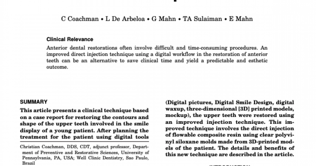 An Improved Direct Injection Technique With Flowable Composites. A…